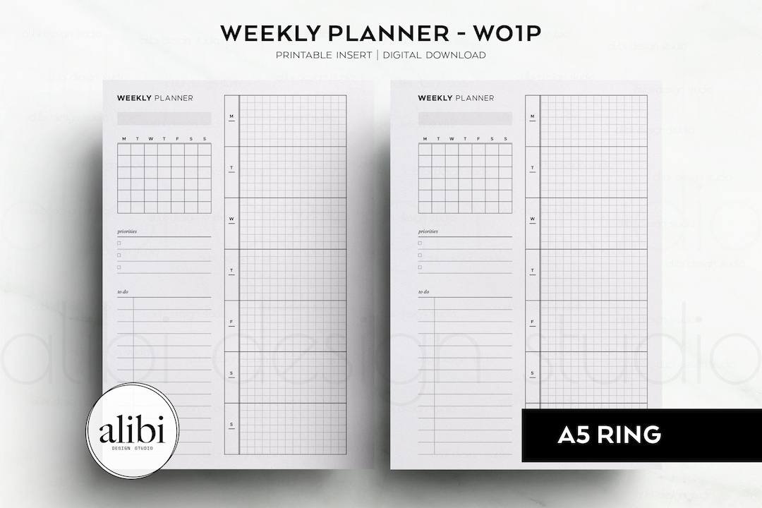 A5 Weekly Planner Week on 1 Page Monthly Calendar Week at a Glance ...
