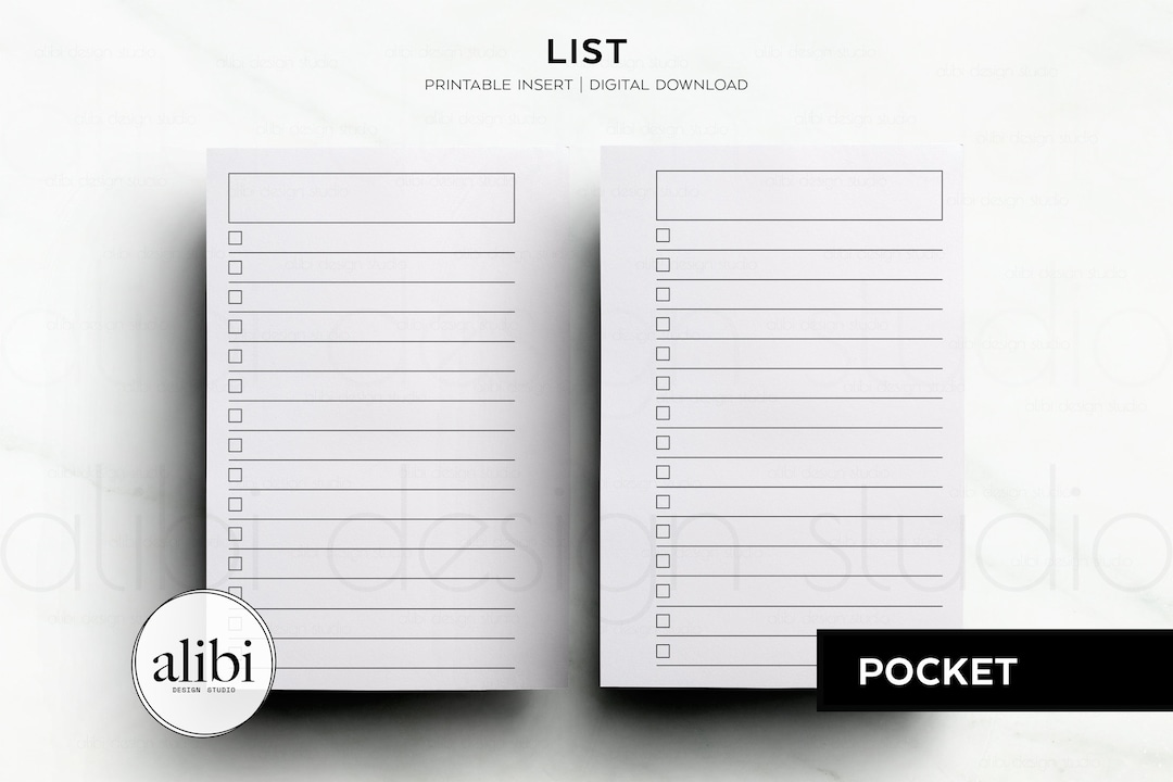 Pocket List Insert - to Do List Shopping List Grocery List Pocket ...