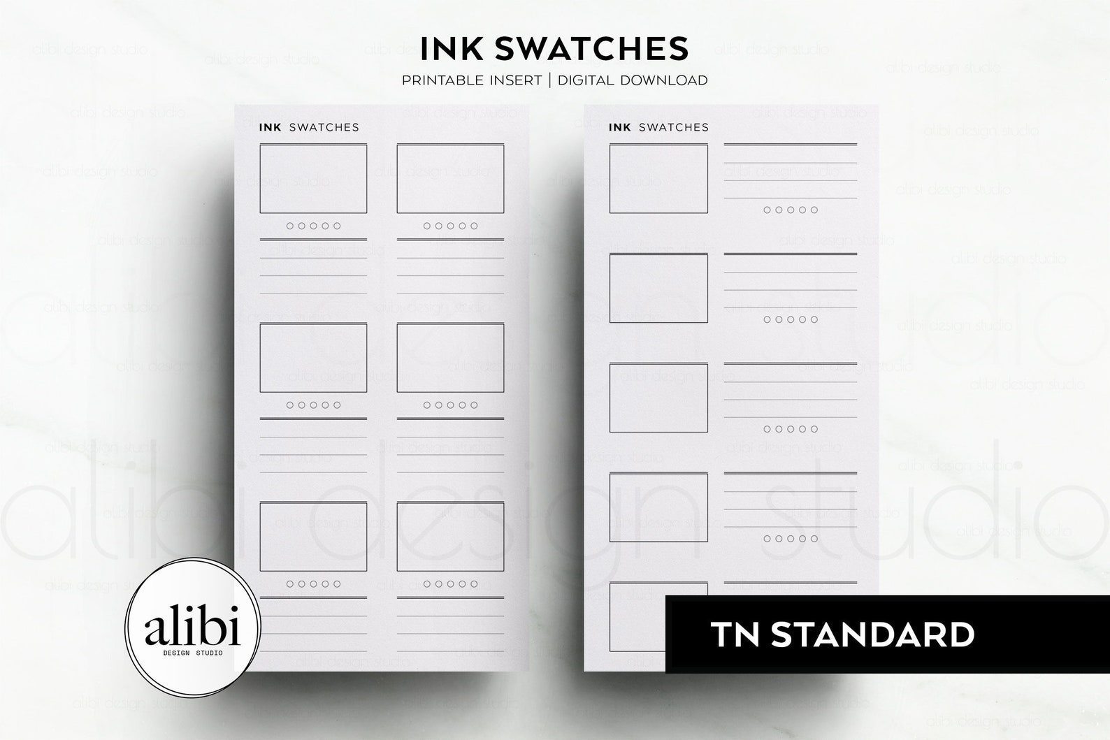 Standard TN Ink Swatches Printable Book Ink Collection Color Swatch ...