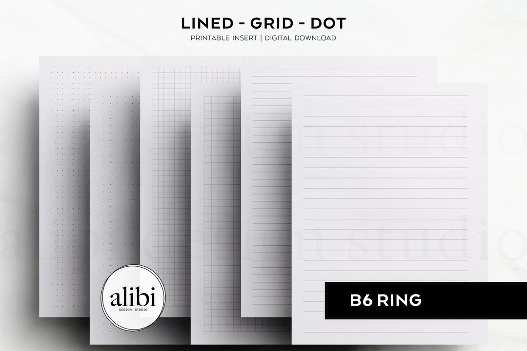 B6 Rings Grid Paper Dot Grid Lined Paper Printables B6 Printable ...