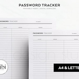 A4 and US Letter Size Password Tracker Password Manager Emergency ...