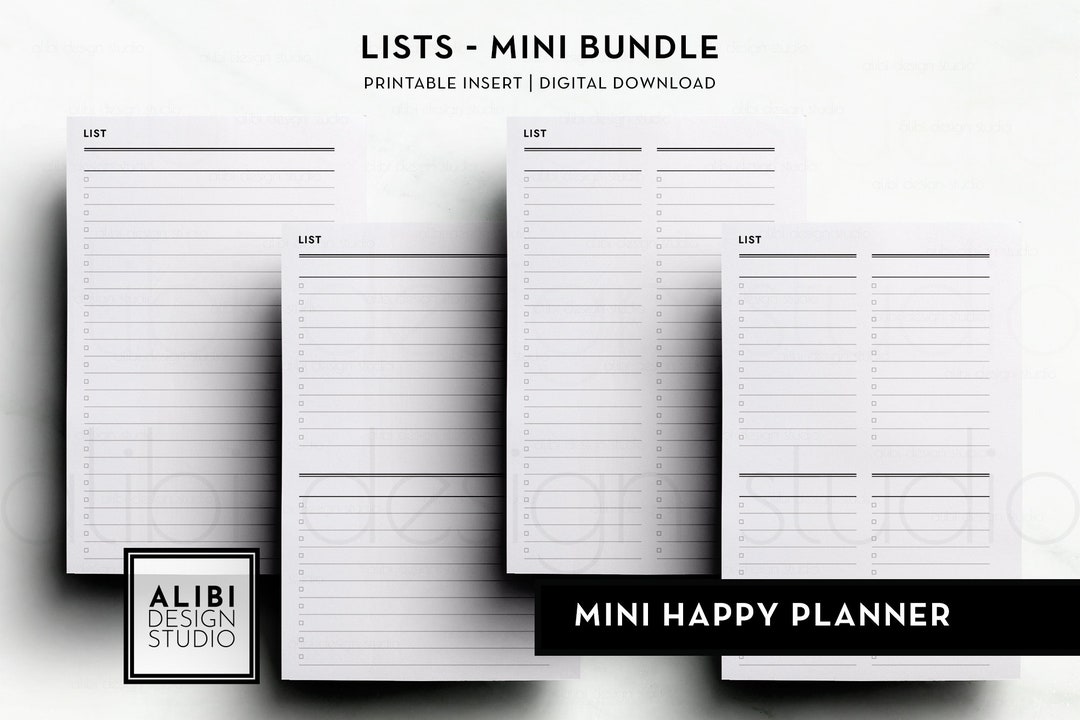 HP MINI List Bundle Versatile to Do List Printable MINI Happy Planner ...
