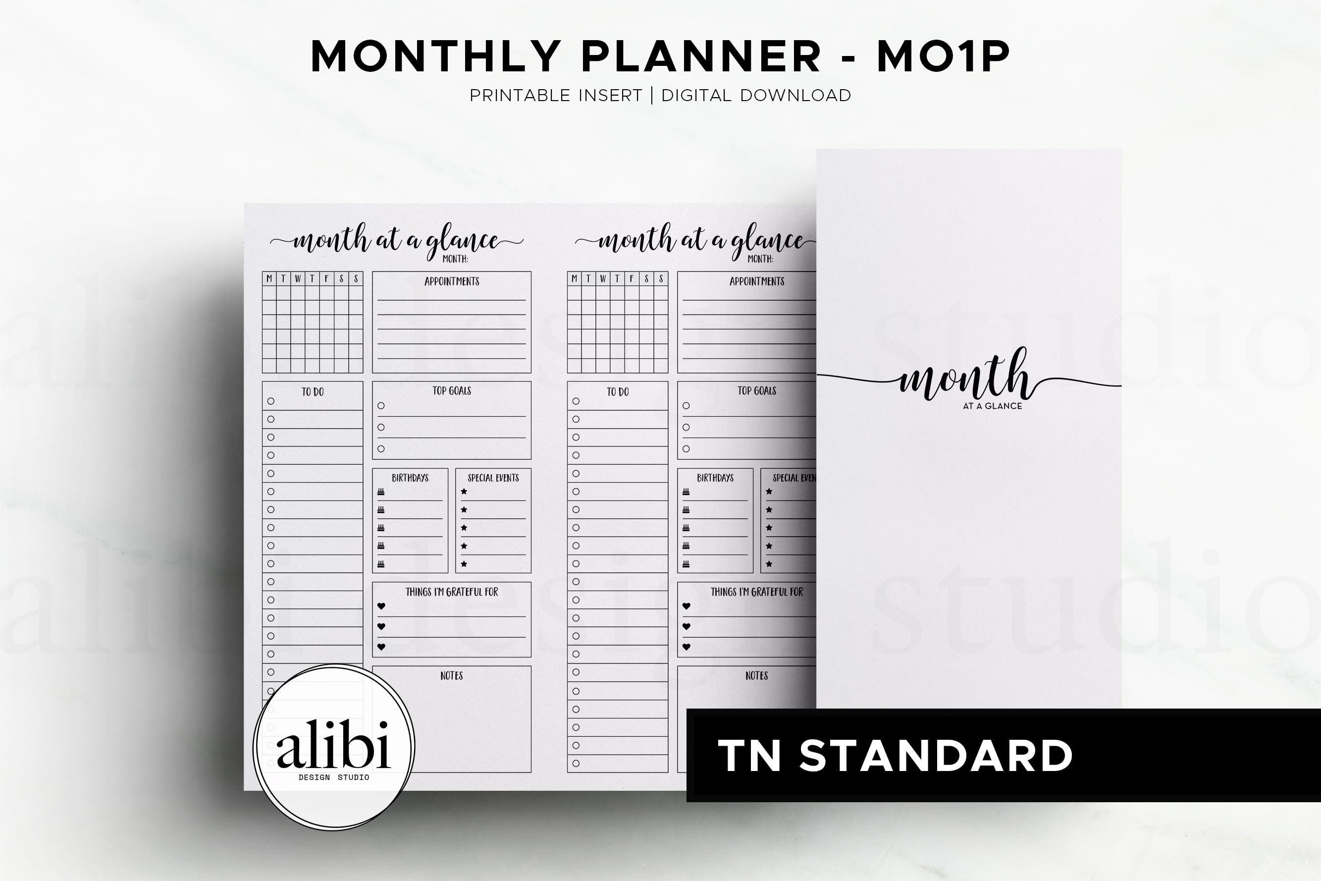 Standard TN Monthly Planner Travelers Notebook Printable Month on One ...