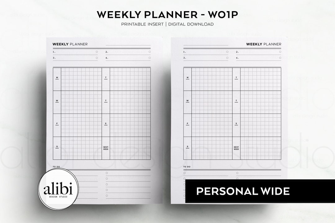Personal WIDE Weekly Overview Weekly Planner Week on 1 Page Week at a ...