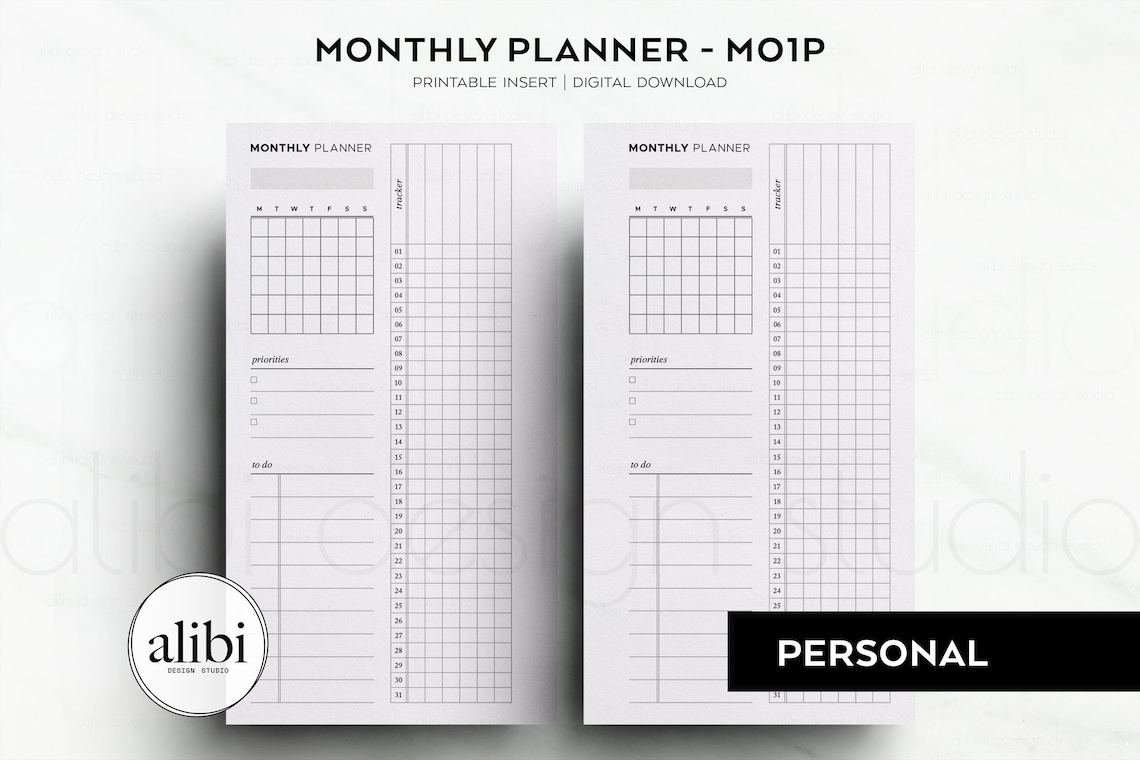 Personal Month at a Glance Habit Tracker Monthly Planner Mo1p - Etsy