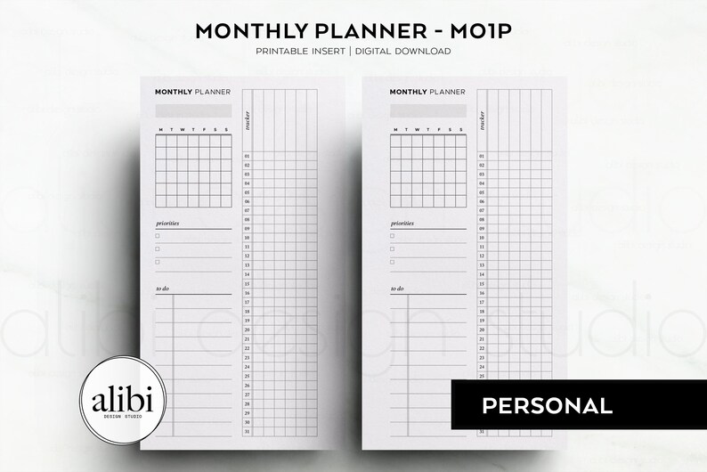 Personal Month at a Glance Habit Tracker Monthly Planner Mo1p - Etsy