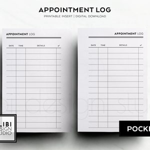 Pocket, Appointment Log Pocket Printable Planner Inserts Appointment ...