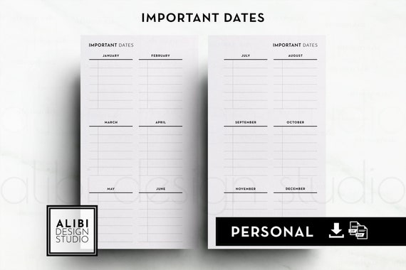 Personal Important Dates Yearly Overview Birthday Calendar | Etsy
