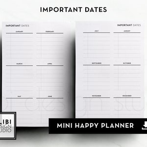 HP MINI, Important Dates, Yearly Overview, Mini Happy Planner Birthday ...