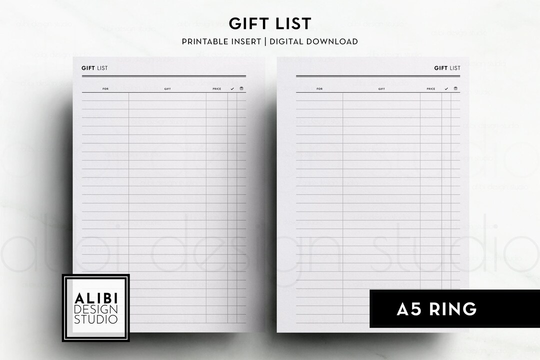 A5, Gift List Shopping List Gift Ideas Christmas Gifts Birthday Gift ...
