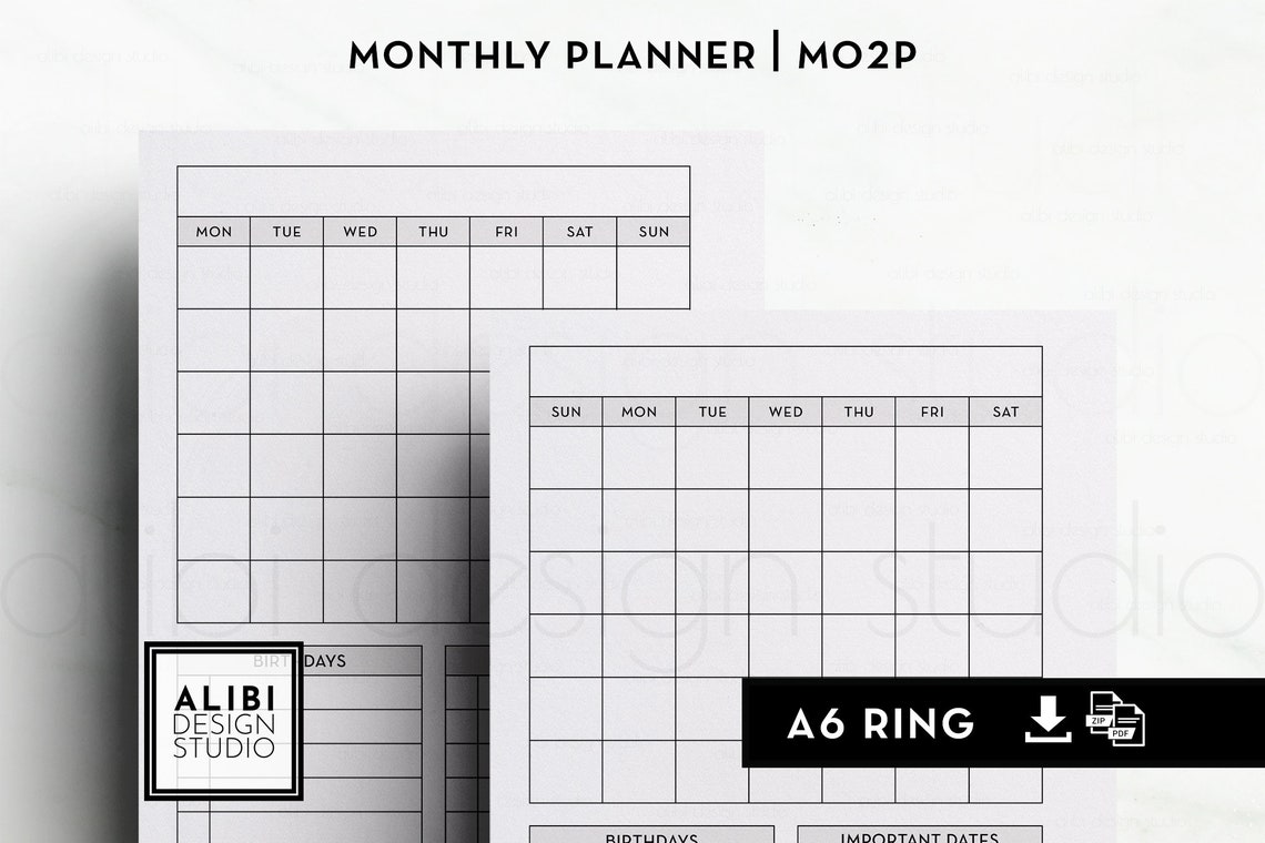 A6 Monthly Planner Month on 2 Pages A6 Printable Planner - Etsy