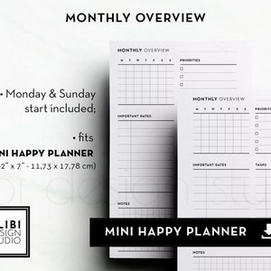 HP MINI, Monthly Planner, Month at a Glance MINI Happy Planner Minimal ...