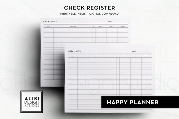 Happy Planner Printable Checkbook Register Financial Planner | Etsy