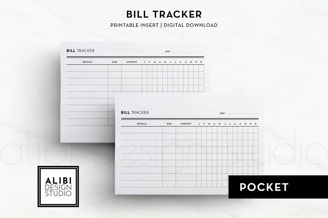 Pocket Bill Tracker Pocket Printable Planner Inserts Annual Bill ...