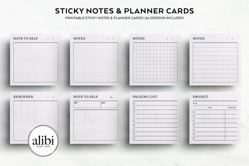 Printable Sticky Notes Printable Planner Cards 66 Designs - Etsy