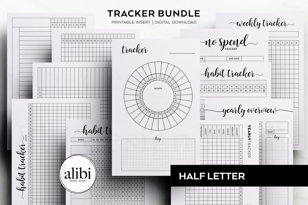 Half Letter Tracker Bundle Printable Habit Tracker Inserts Monthly ...