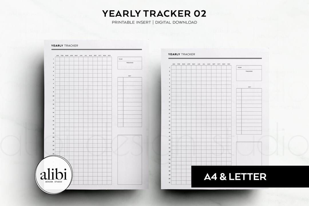 A4 and US Letter Size Year Tracker Habit Tracker Yearly Overview Mood ...