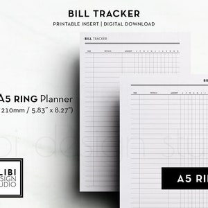 A5, Bill Tracker Monthly Bill Printable Planner Inserts Financial ...
