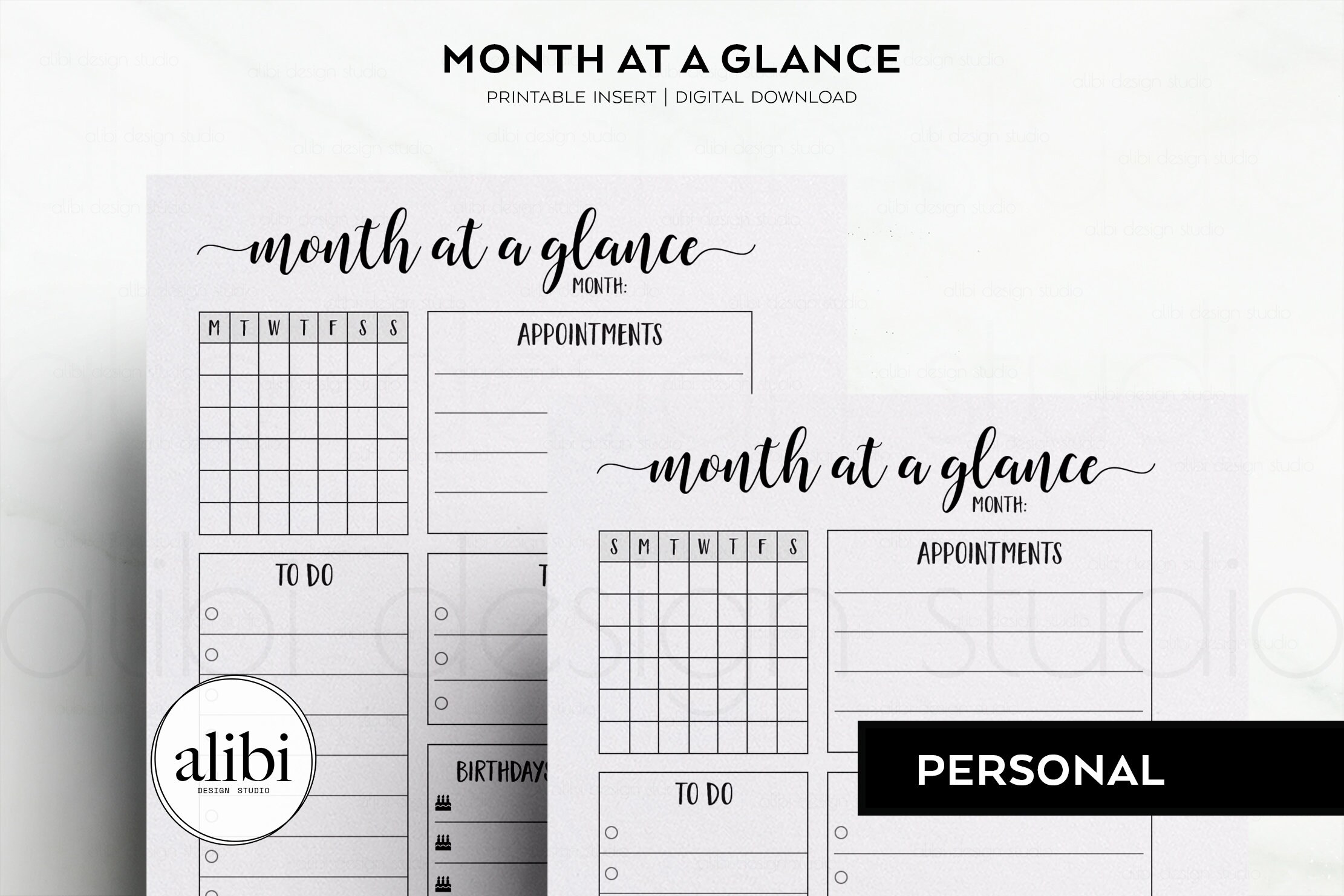Personal Monthly Planner Month at a Glance to Do Personal - Etsy