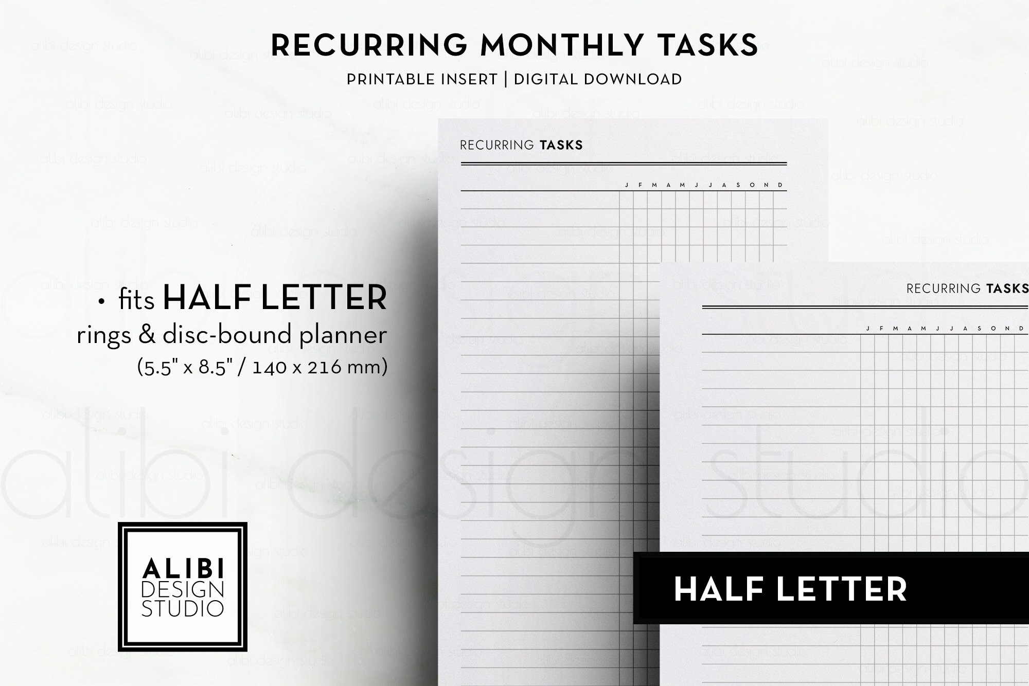Half Letter Recurring Tasks Yearly Overview Half Letter - Etsy