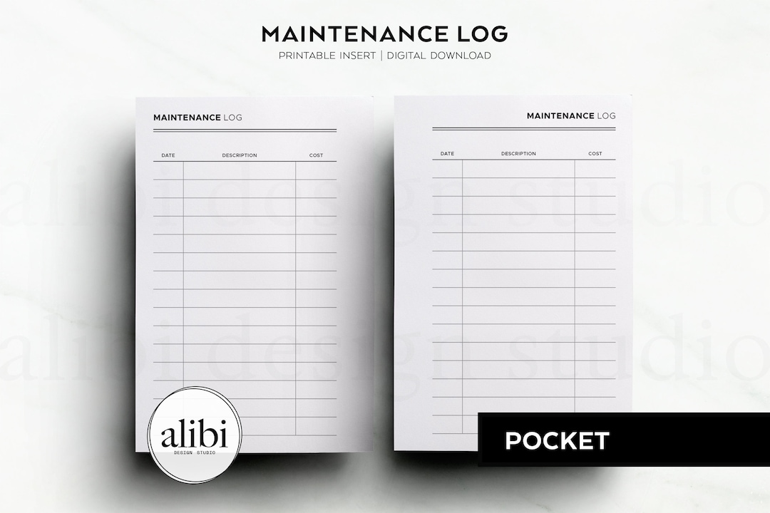 Pocket Printable Maintenance Log Maintenance Record Pocket Printable ...