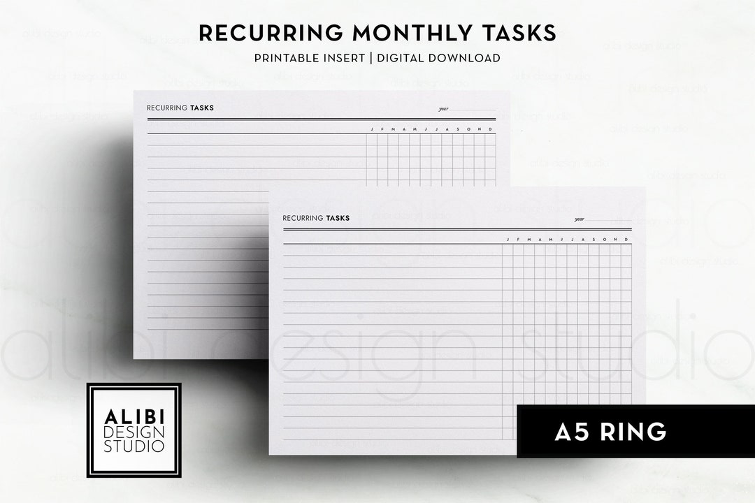 A5 Recurring Tasks Yearly Overview Printable Planner Inserts - Etsy