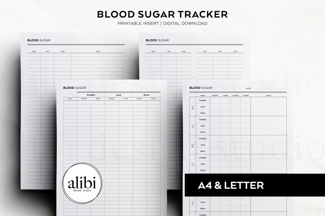 A4 US Letter Size Printable Blood Sugar Tracker Diabetes Log PCOS ...