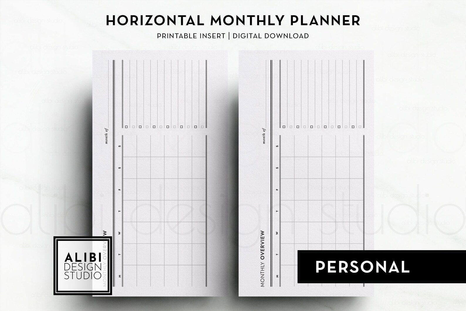 Personal Horizontal Monthly Planner Month at a Glance | Etsy