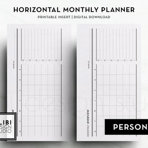 Personal, Horizontal Monthly Planner, Month at a Glance, Personal ...
