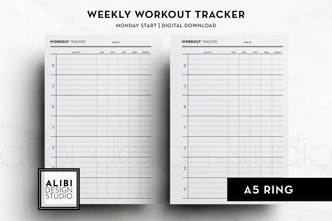 A5 Workout Planner Exercise Log Workout Tracker Weekly Planner Fitness ...