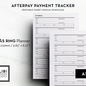 A5 Afterpay Payment Tracker Financial Planner Budget Planner Online ...