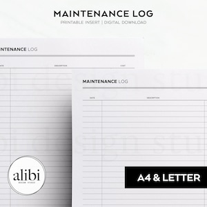 A4 and US Letter Size Printable Maintenance Log Maintenance Record ...