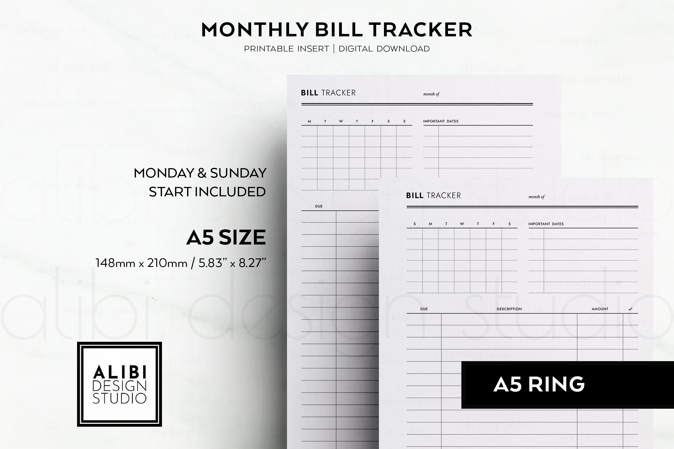 A5 Bill Tracker Monthly Planner Financial Budget Planner - Etsy