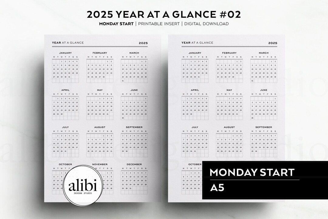 A5 2025 Year at a Glance Planner Dashboard Printable Calendar | Instant ...