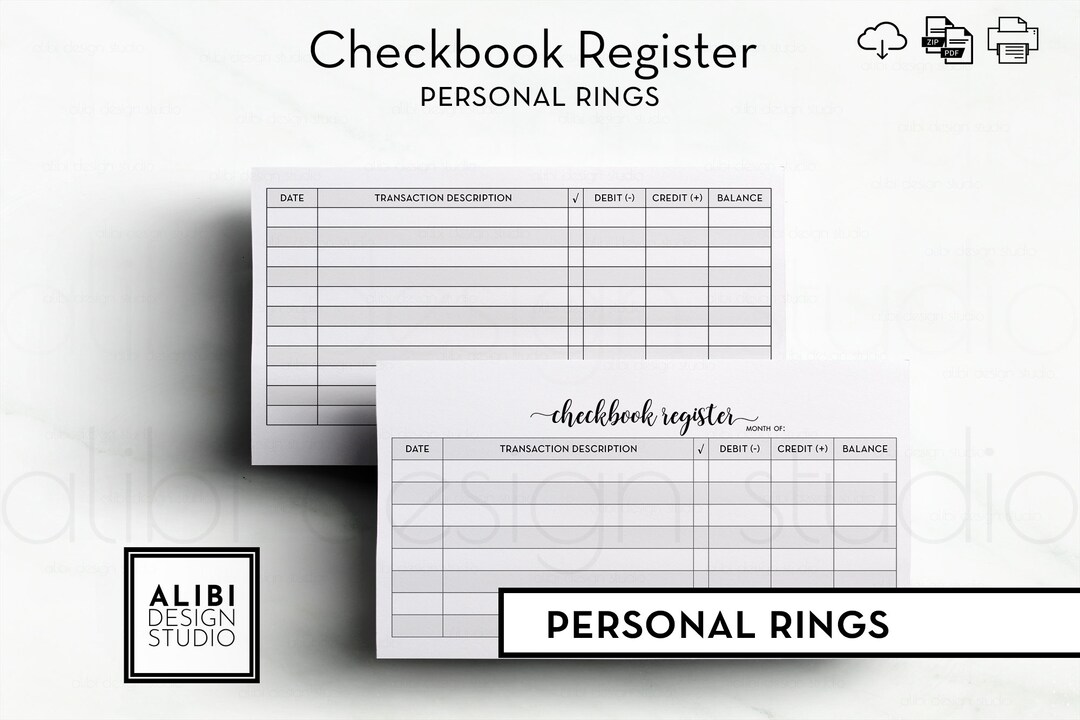 Planificador imprimible de registro de cheques personales, tamaño ...
