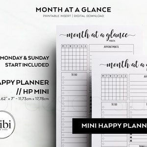 HP MINI Monthly Planner, Month at a Glance Mini Happy Planner Printable ...