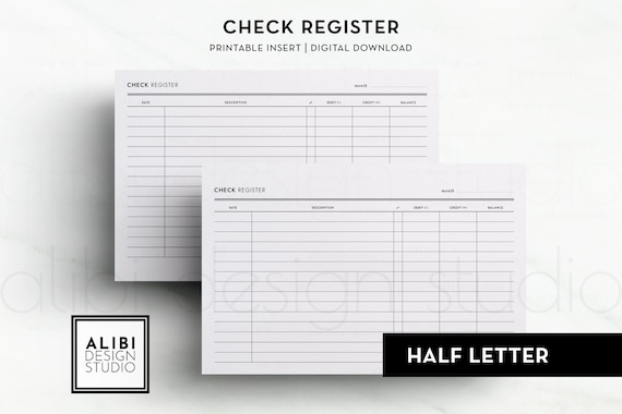 Half Letter Printable Checkbook Register Financial Planner | Etsy