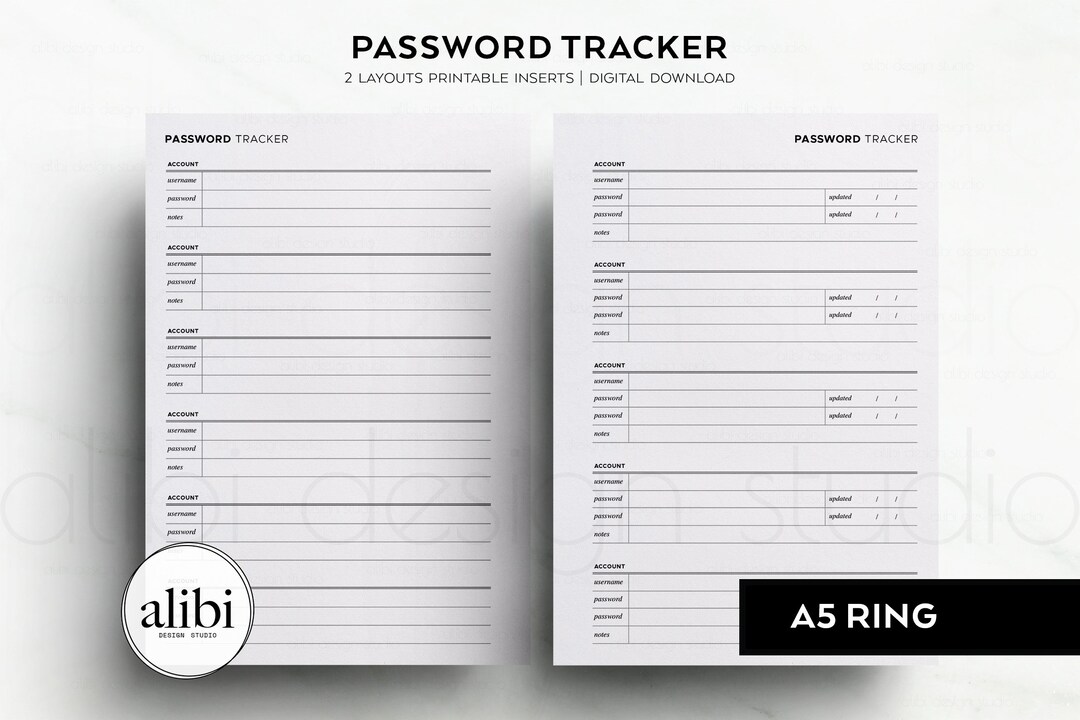 A5 Password Tracker Password Manager Emergency Planner Password ...
