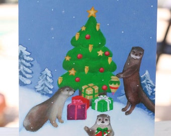 Otter Holiday Card Set, Festive Otter Christmas Fun Cards, Cute Otter ...