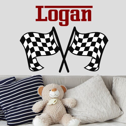 Personalized Name Racing Flags Wall Decal Racing Poster Car - Etsy