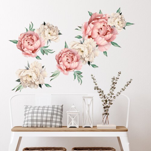 Watercolor Peony Wall Decal. Set of Peonies Decal. Peony | Etsy