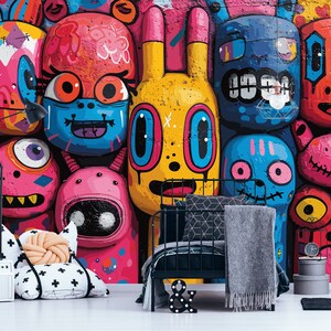 3D Rabbits Graffiti Wallpaper Teen Bedroom, Abstract Bunnies Street Art ...