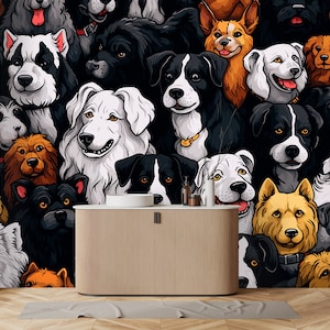 Dogs Wallpaper for Living Room, Black and White Dog Wall Mural for ...