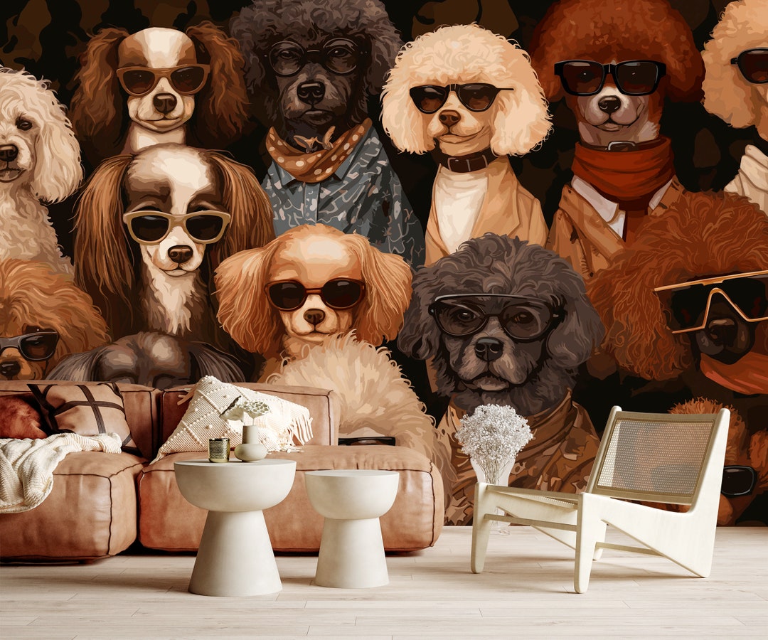 Custom Order 70s Dogs Wallpaper, Custom Hipster Dogs Wallpaper, Unique ...