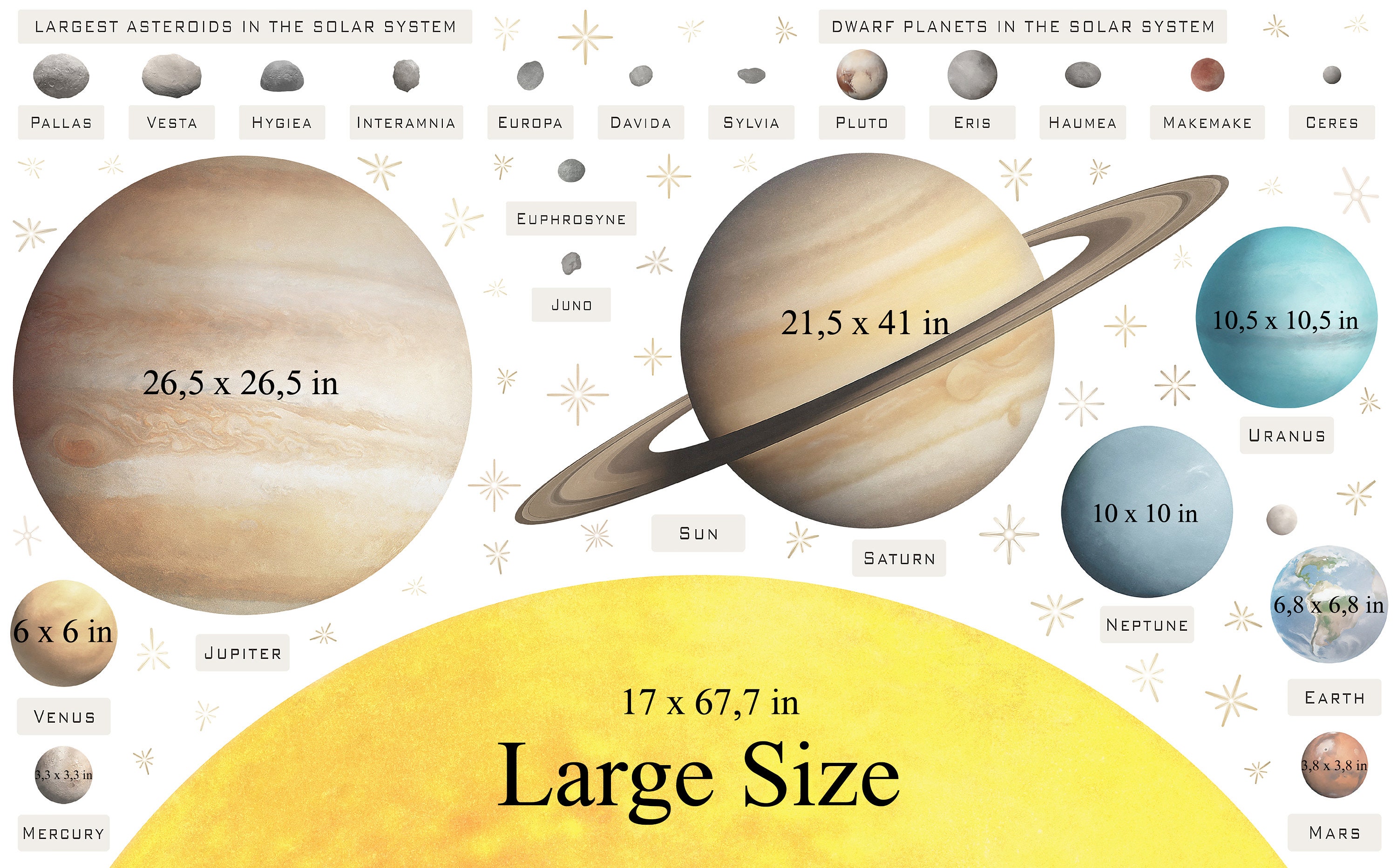 Solar System and Asteroids With Names Space Wall Decal Set for Boy ...