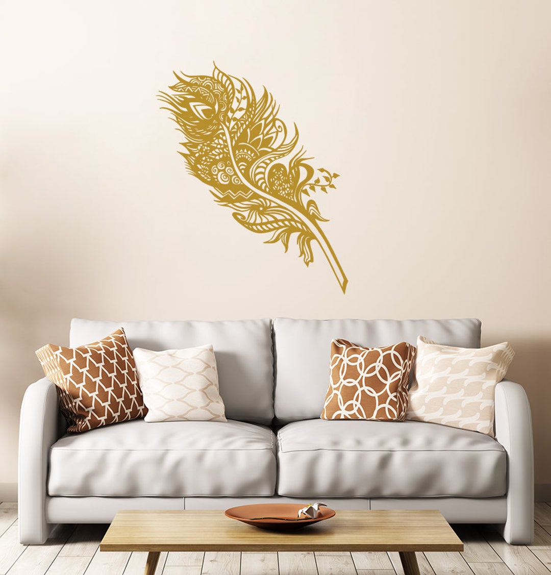 Feathers Wall Decal. Vinyl Sticker Tribal Boho. Bohemian Decor. Feather ...