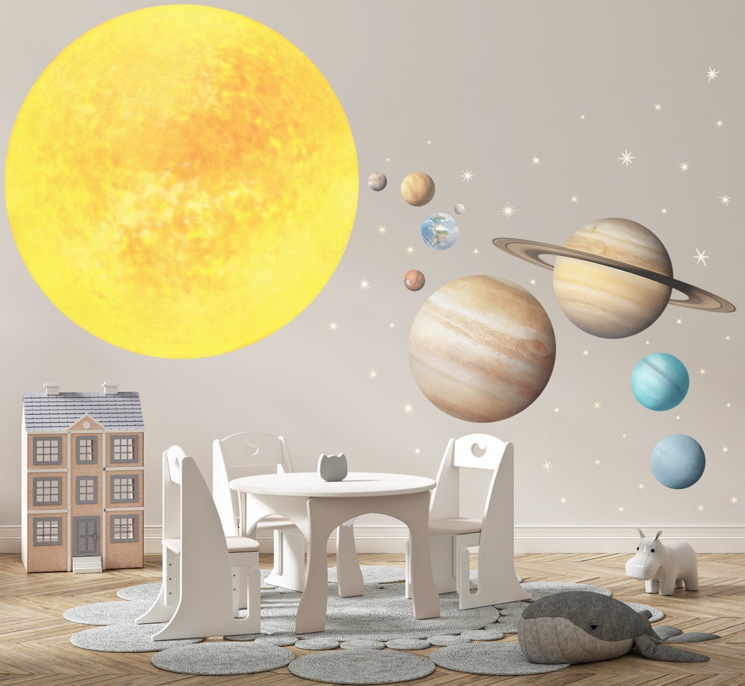 Wall Decals Realistic Solar System, Educational Wall Stickers Sun Earth ...