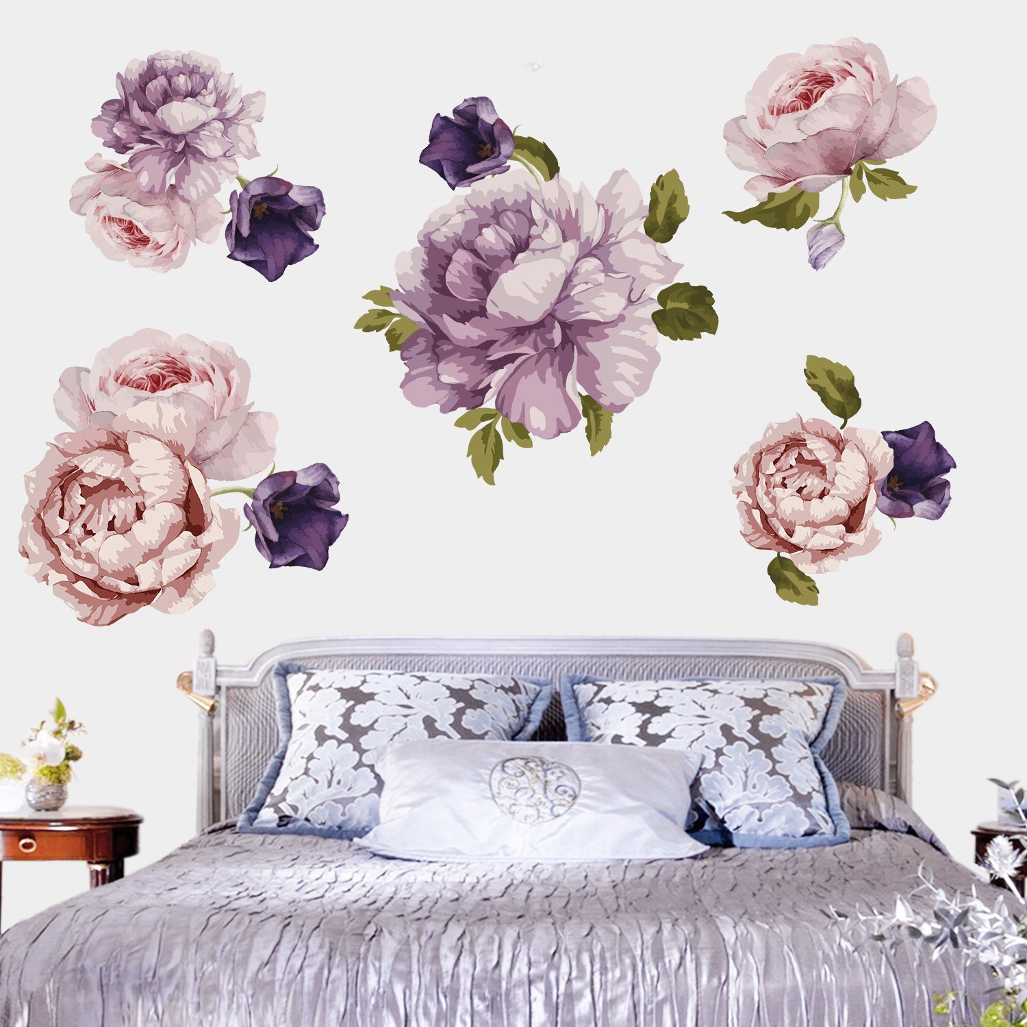 Set of Peony Wall Decal. Watercolor Peony Decal Girl Bedroom. - Etsy