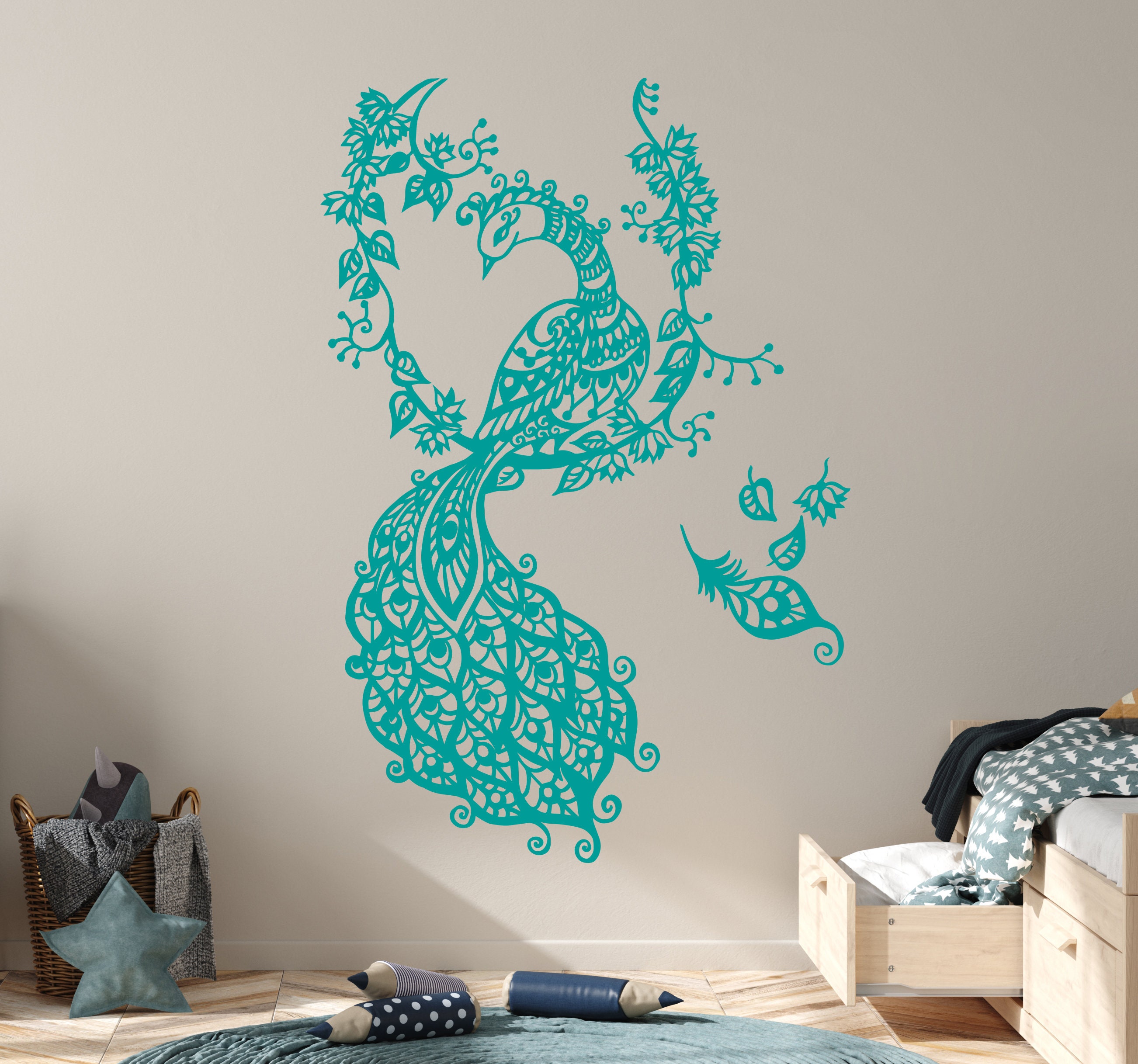 Peacock Wall Decal Large Peacock Mural Animal Wall Vinyl - Etsy