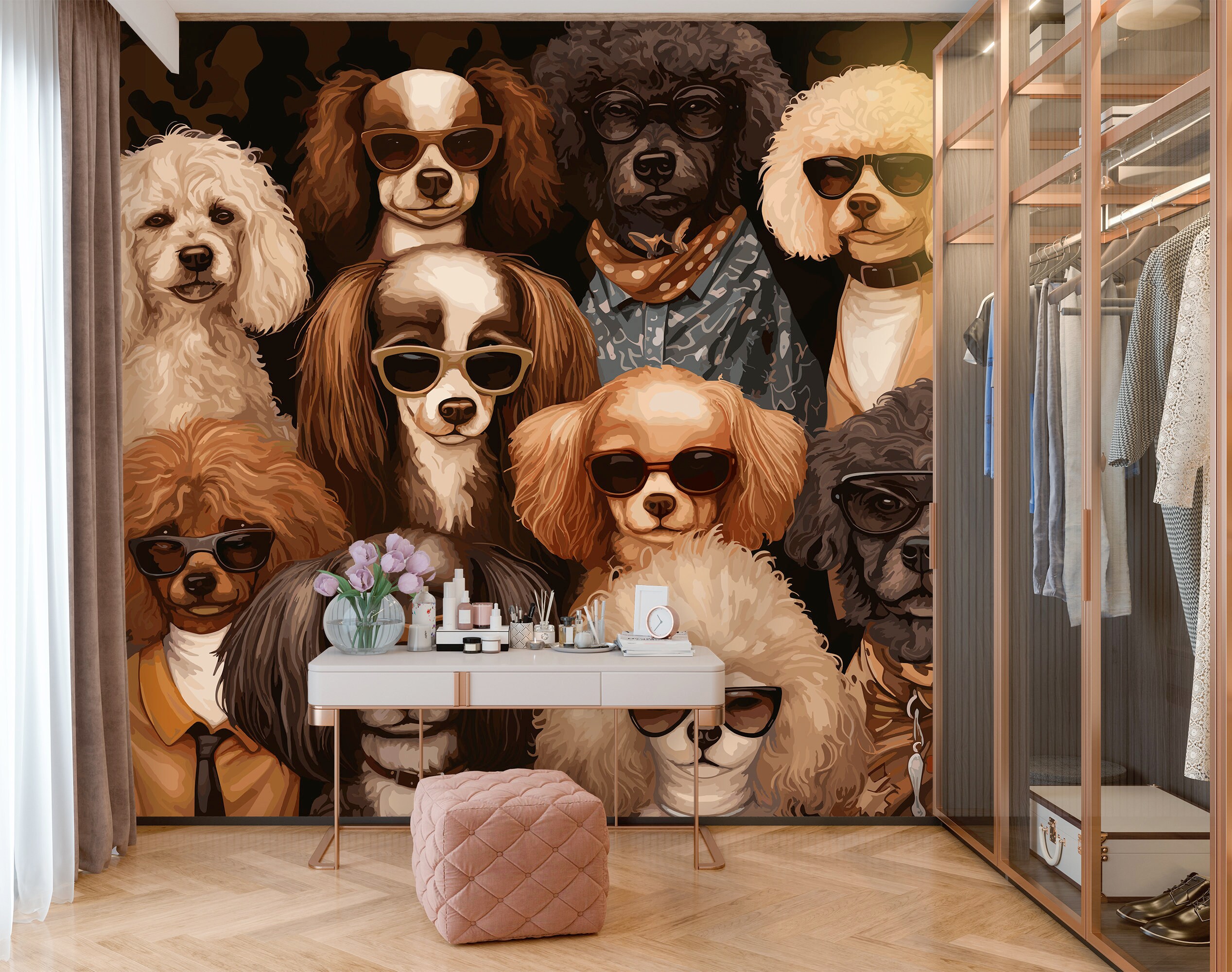 70s Dogs Wallpaper, Brown Hipster Dogs Wallpaper, Unique Hippie Dog ...